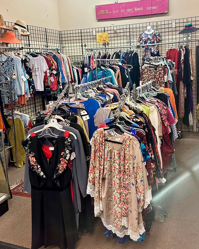 Fashion never truly dies—it just waits patiently on these racks for someone bold enough to give polyester and pattern another chance at stardom.