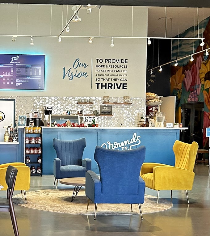 "Grounds" for celebration—the in-store café offers stylish seating and refreshments to fuel your treasure-hunting expedition.
