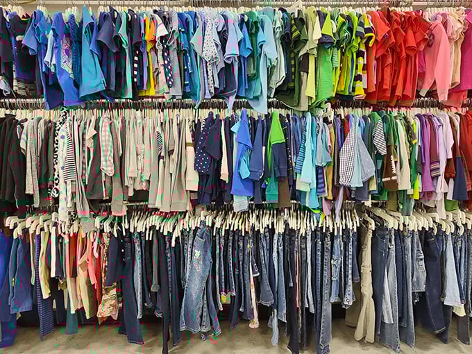 A rainbow of possibilities hangs in perfect chromatic order, proving that organization and abundance can beautifully coexist.