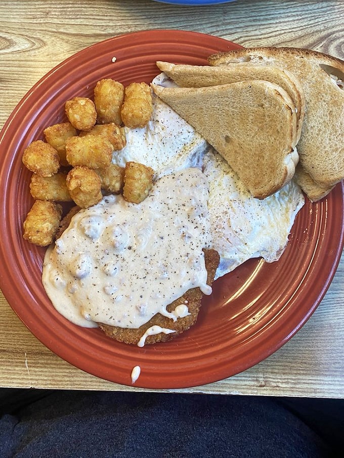 Country fried chicken with gravy so good you'll want to write it love letters. Those golden tater tots are the perfect supporting cast.