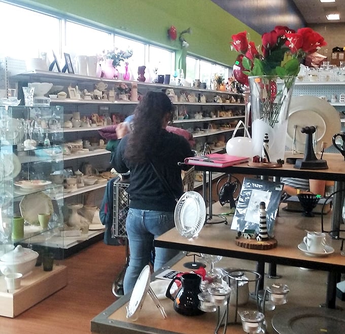 The housewares section offers everything from practical pitchers to whimsical vases – each item waiting for its second chance to shine.