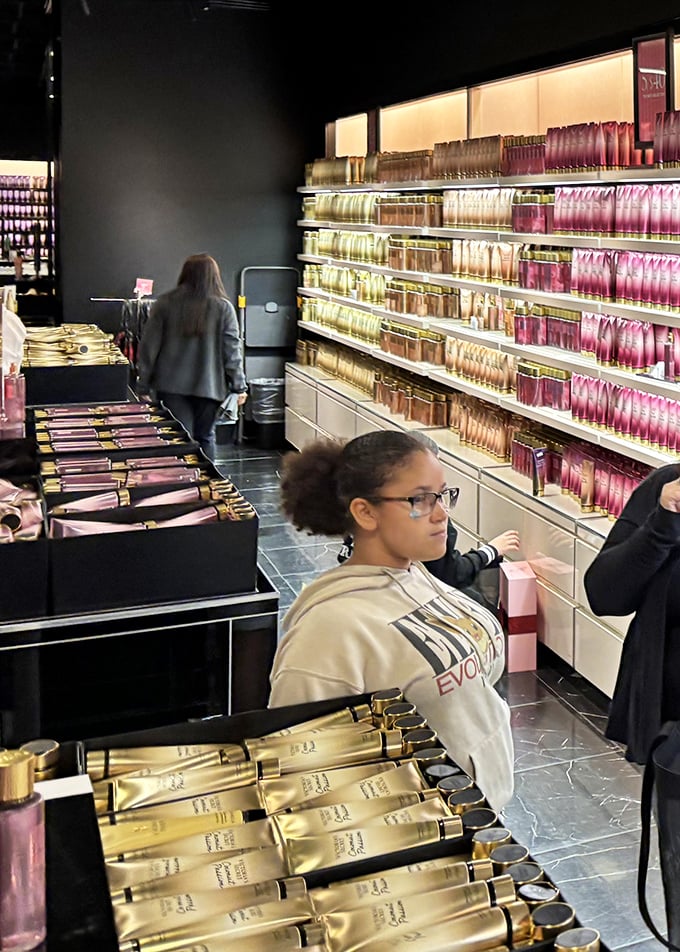 A cosmetics wonderland where makeup enthusiasts can explore endless possibilities. The Las Vegas of lipstick displays, but what happens here definitely doesn't stay here.