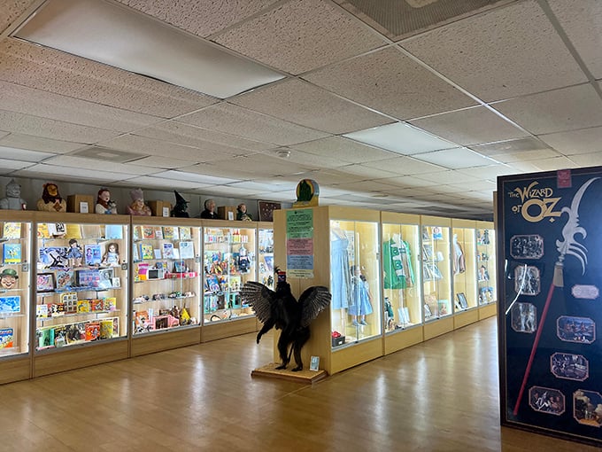 Illuminated display cases house treasures that would make any collector's heart skip – from flying monkeys to miniature Munchkins.
