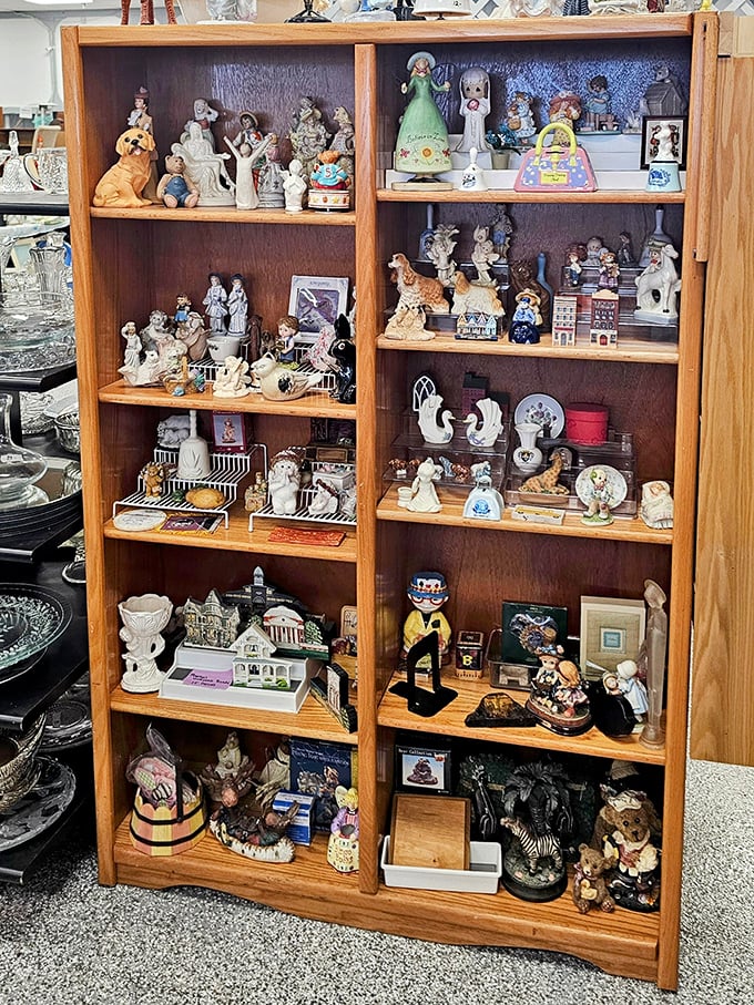 A figurine collector's fever dream – tiny porcelain people and animals just waiting to judge your decorating choices from your mantel.