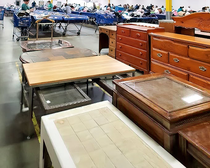 Furniture island in a sea of discovery—where that perfect mid-century dresser waits for someone to recognize its potential.