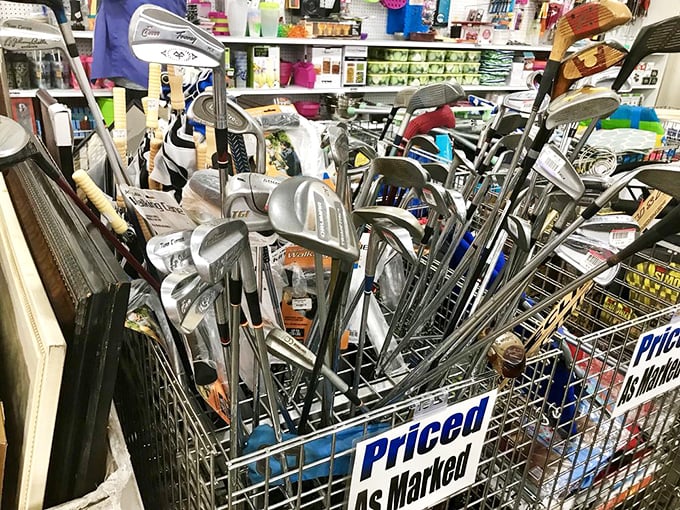 Golf club heaven for duffers and dreamers alike. Someone's abandoned hobby is your ticket to the links.
