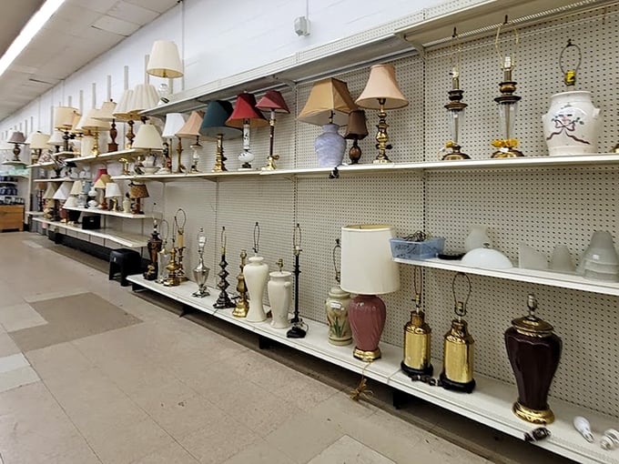 The lamp section glows with possibility. From grandma-chic to surprisingly modern, these lights have illuminated countless family dinners and late-night reads.