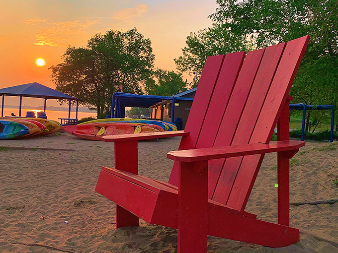 This oversized Adirondack chair isn't just Instagram-worthy—it's the perfect sunset perch for contemplating life's big questions or simply enjoying nature's nightly show.