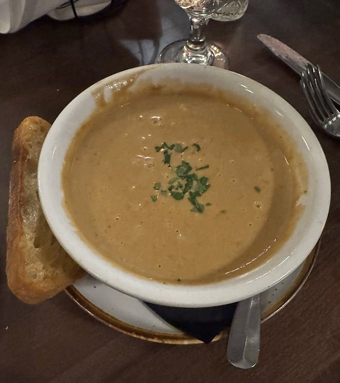 This isn't just soup—it's liquid comfort with a college degree. Creamy, rich, and more complex than your last relationship.