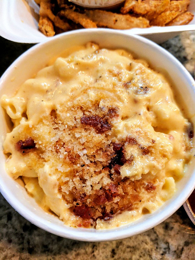 Mac and cheese that doesn't know it's a side dish. That golden crust is making a serious play for main attraction status.