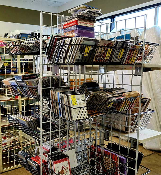 Vinyl enthusiasts, prepare to lose track of time. These wire baskets hold forgotten classics and quirky finds waiting for their second spin.