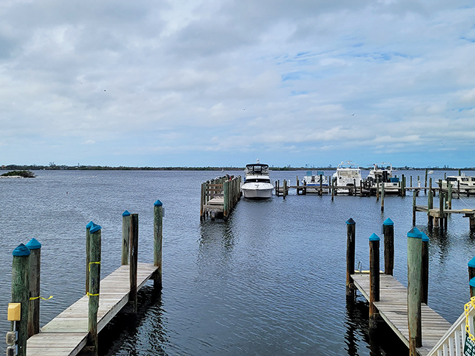 Wooden docks stretch into calm waters like fingers reaching for opportunity. Boat ownership here: optional. Enjoying the view: mandatory.