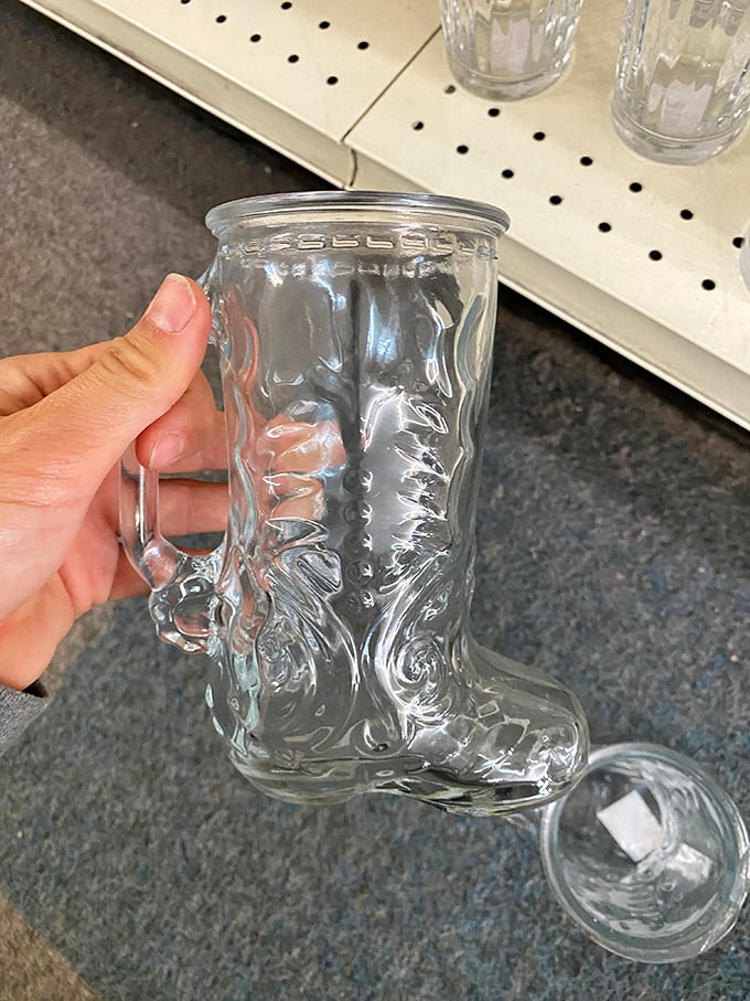 This glass boot mug isn't just kitsch—it's the conversation starter your home bar didn't know it needed.