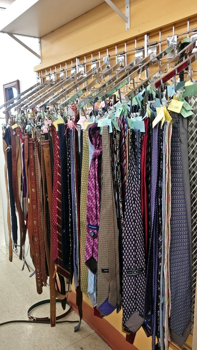 The necktie collection—where corporate America's cast-offs become your signature style statement. That silk paisley is calling your name.