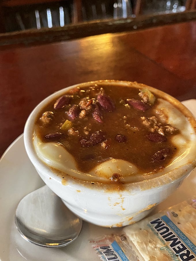 This isn't just chili—it's a warm hug in a bowl, with kidney beans and ground beef swimming in a savory broth.