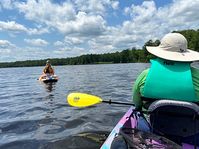 Paddling Lake Juniper—where social distancing was cool long before it became mandatory. Serenity now, inbox later.