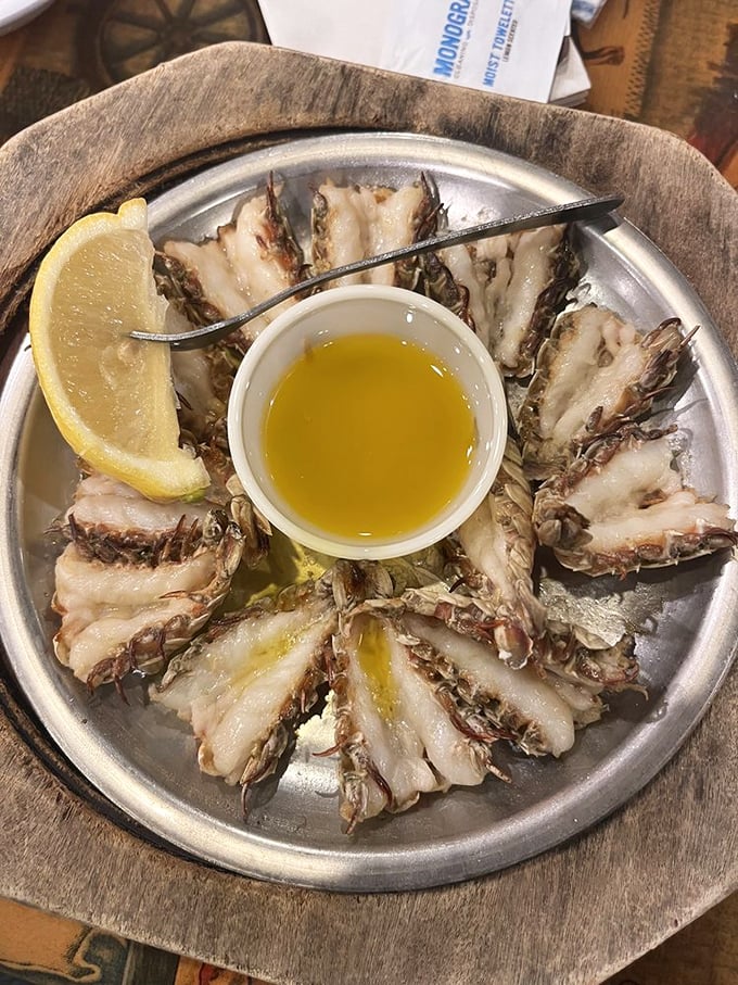 Rock shrimp: nature's little joke – they look like miniature lobsters but taste even sweeter. Add butter and prepare for bliss.