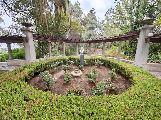 A garden within a garden—this circular rose sanctuary offers the perfect spot for contemplation, or pretending you're in a period drama.