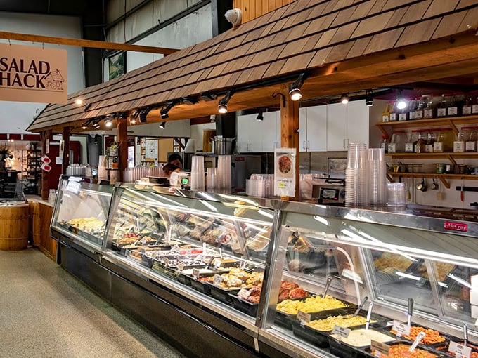 The Salad Hack counter isn't just a meal stop—it's a colorful parade of homestyle sides that make grocery store deli cases look like sad cafeterias.