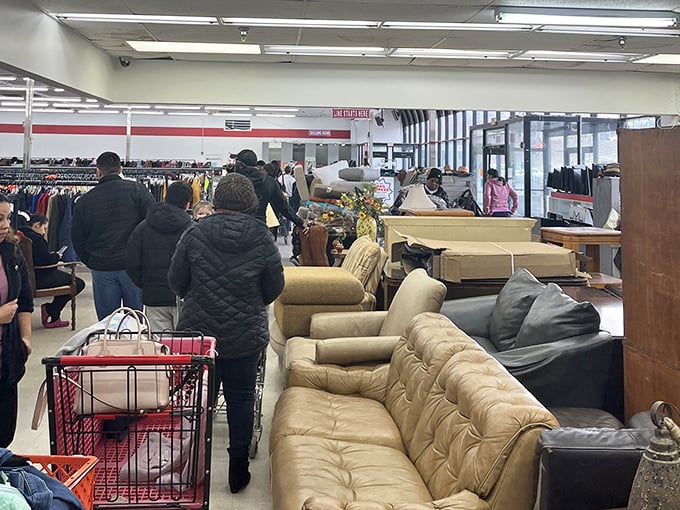 The furniture section resembles a living room time machine, where mid-century modern meets contemporary castoffs in a decor lover's playground.