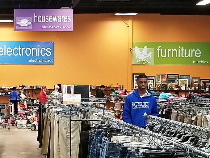 The vibrant orange walls and clear department signs make navigating this bargain wonderland easier than finding your car in a shopping mall parking lot.