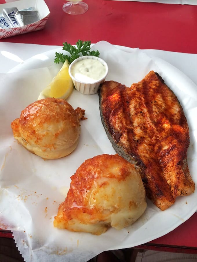 Simplicity at its finest—perfectly grilled fish alongside those legendary Romano potatoes. Proof that seafood doesn't need fancy tricks when it's this fresh.