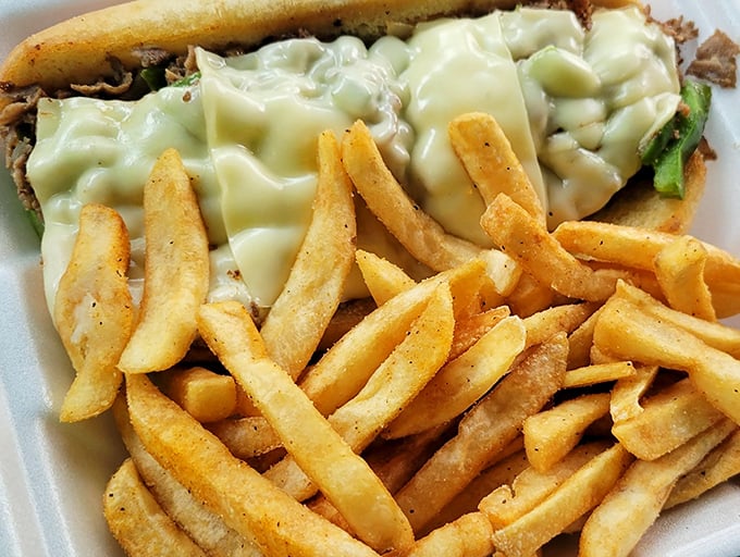 The Philly sandwich and fries combo isn't just lunch—it's therapy on a plate. That cheese pull could solve world conflicts.