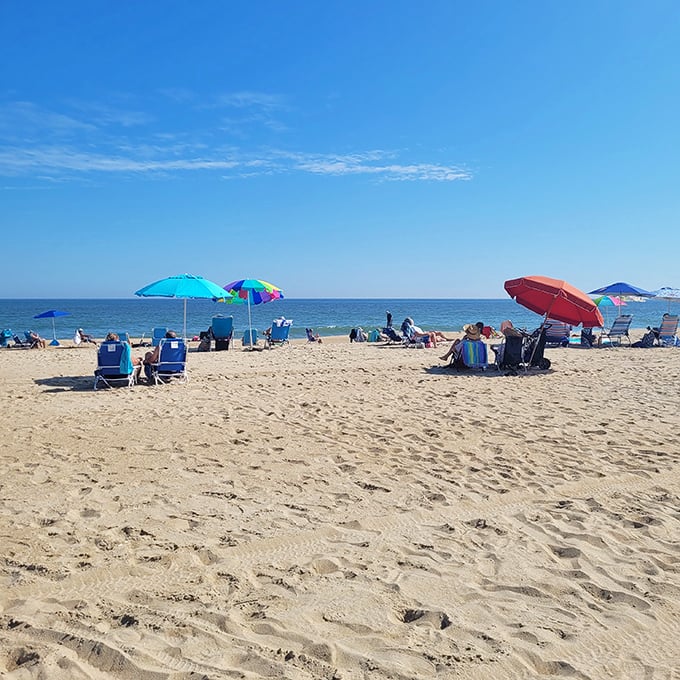 Beach real estate, Delaware-style. No reservations needed—just claim your patch of paradise under that impossibly blue sky.