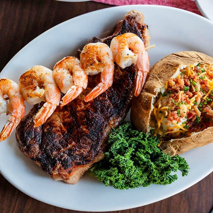 Land meets sea in perfect harmony – a steak and shrimp combo that settles the "surf or turf" debate with "why not both?"