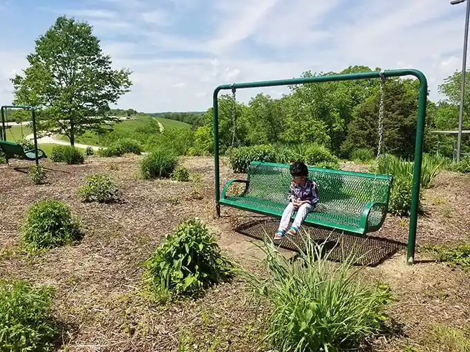 The world's most perfectly positioned porch swing, where contemplating life's big questions comes with complimentary scenic therapy.