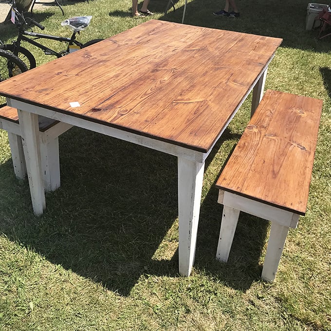 Farmhouse chic before it was trendy—this handcrafted table set awaits a family who appreciates both character and actual conversation during meals.