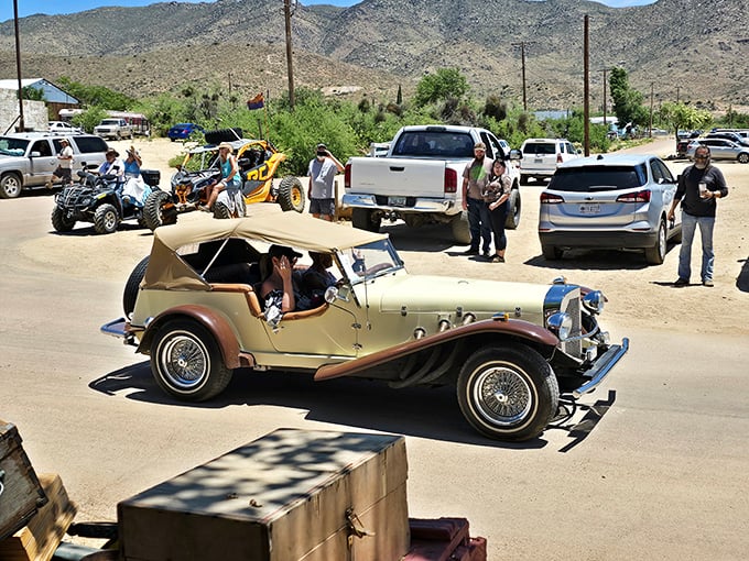 Classic cars and curious travelers converge in Chloride's dusty center – where every vehicle seems to tell a story as interesting as the town itself.