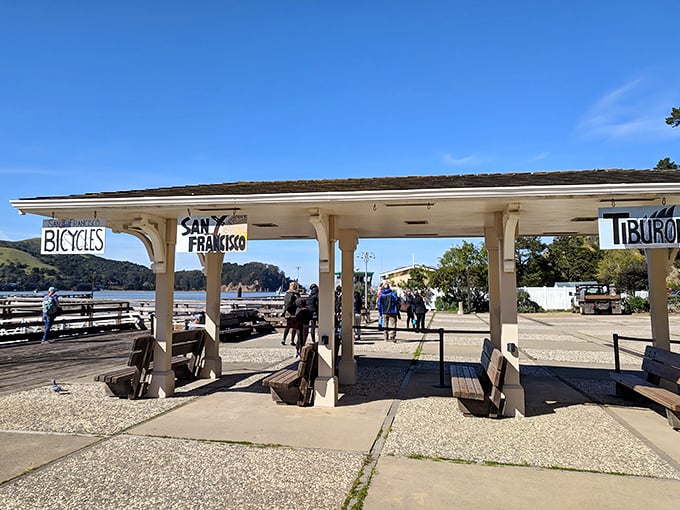 The charming ferry landing pavilion marks your arrival point – like an airport terminal, but with fresh air and without the baggage carousel drama.