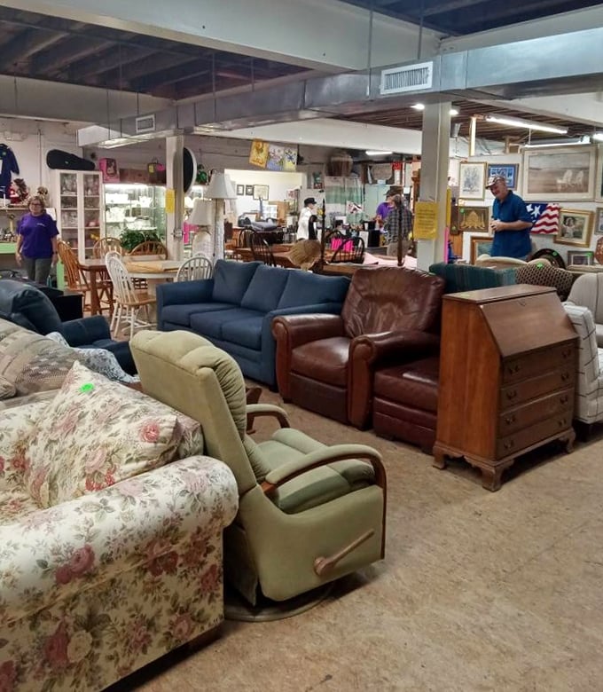 The furniture showroom feels like walking into your stylish aunt's living room – if your aunt sold everything at astonishing discounts.