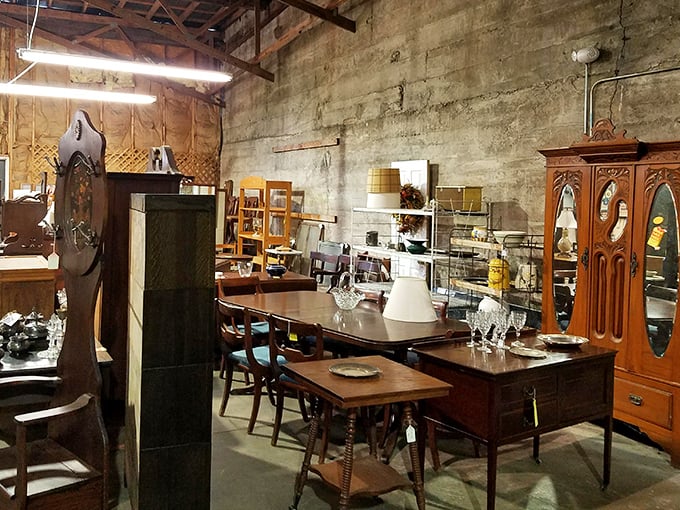 Furniture that was built when "planned obsolescence" wasn't a business strategy. That dining table has probably hosted everything from Depression-era meals to 1970s Thanksgiving turkeys.