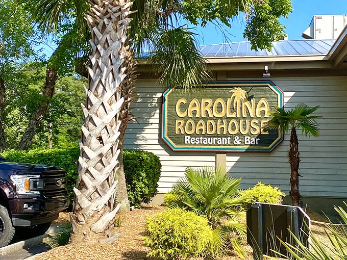 Carolina Roadhouse wears its tropical heart on its sleeve, promising beach vibes with serious steaks.