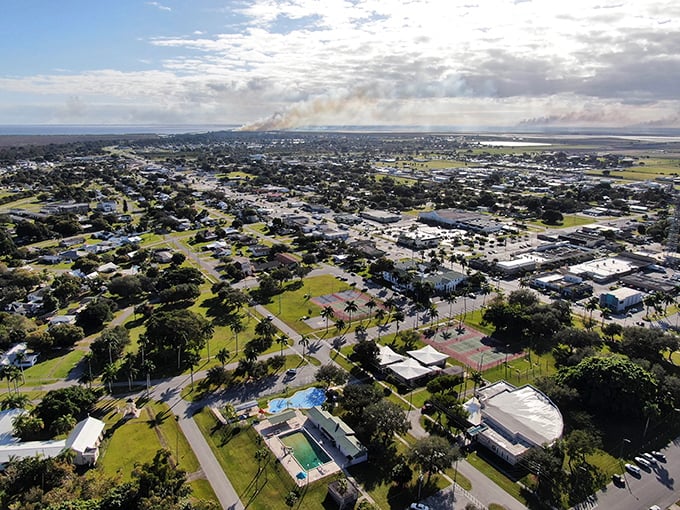 Clewiston from above looks like a Monopoly board where everyone decided to build hotels near the water—smart real estate moves!