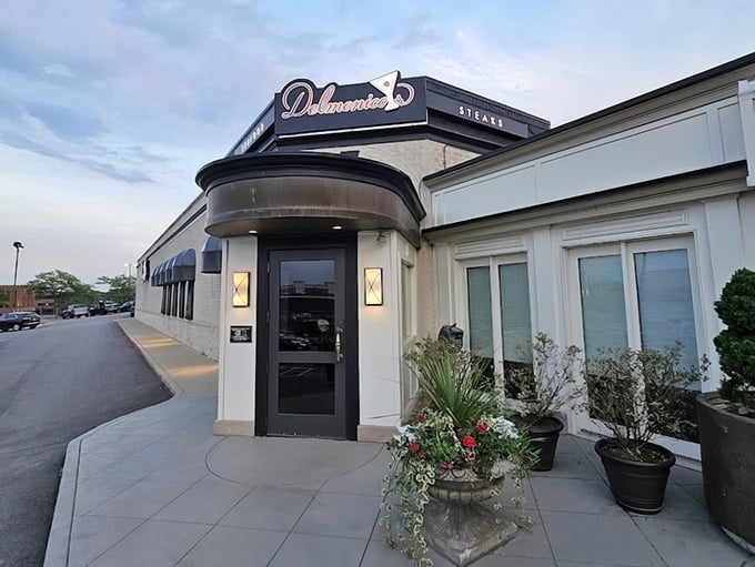Delmonico's sleek, contemporary entrance sets the stage for what's inside: modern luxury meets timeless flavor.
