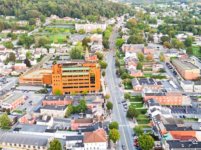 Ephrata from above looks like America's favorite small town set—where every street tells a story and every building keeps a secret.