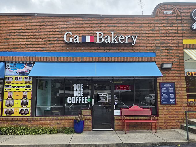 Georgia French Bakery nestled between everyday shops—like finding a Parisian patisserie at the mall. Croissant sandwich heaven!