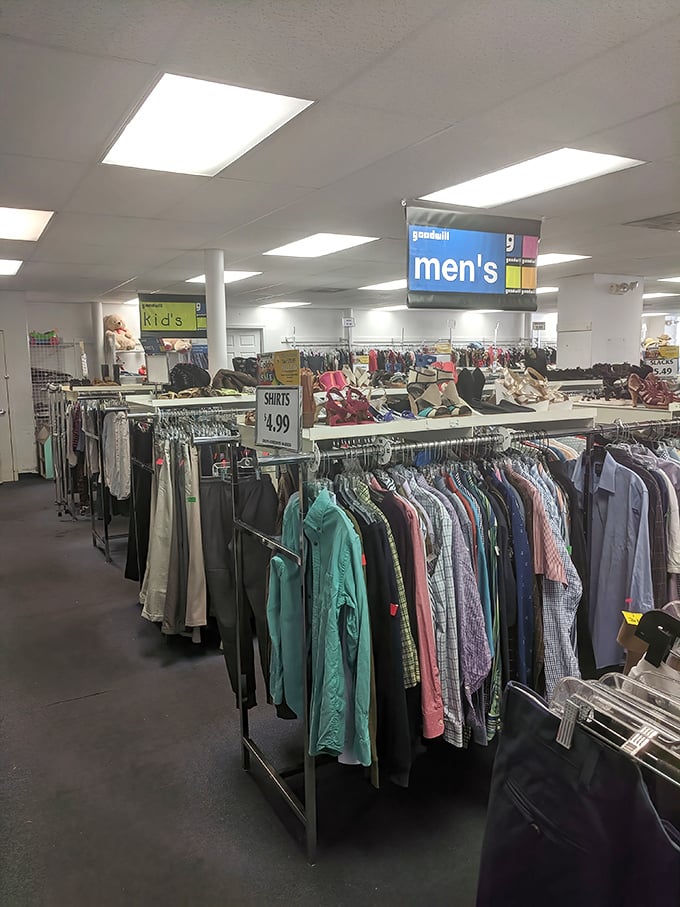 Step into treasure-hunting mode—shirts neatly lined at $4.99, proof that style doesn’t have to drain the wallet.