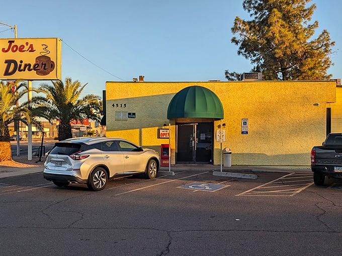 Joe's bright yellow building stands out like a breakfast beacon in the desert – impossible to miss, impossible to resist.