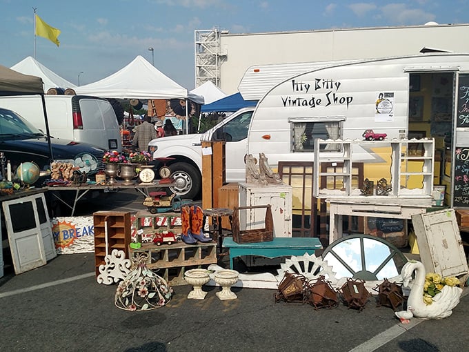 Vintage trailers and antique displays create a nostalgic wonderland where past meets present perfectly.
