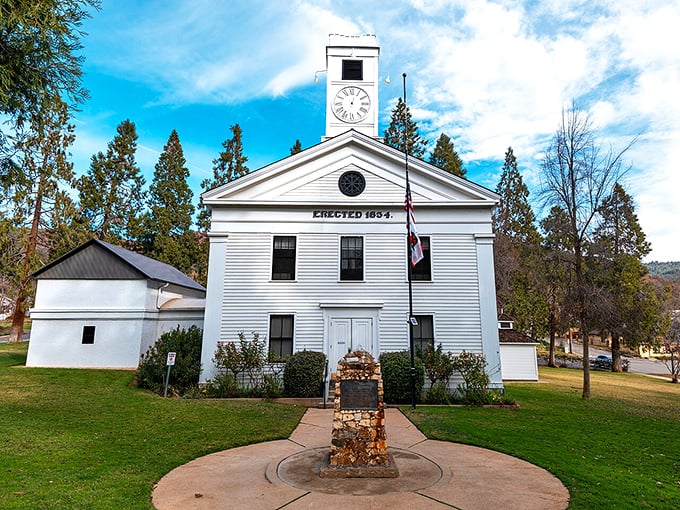 Mariposa's 1854 courthouse stands like a dignified grandfather watching over his Victorian family. 