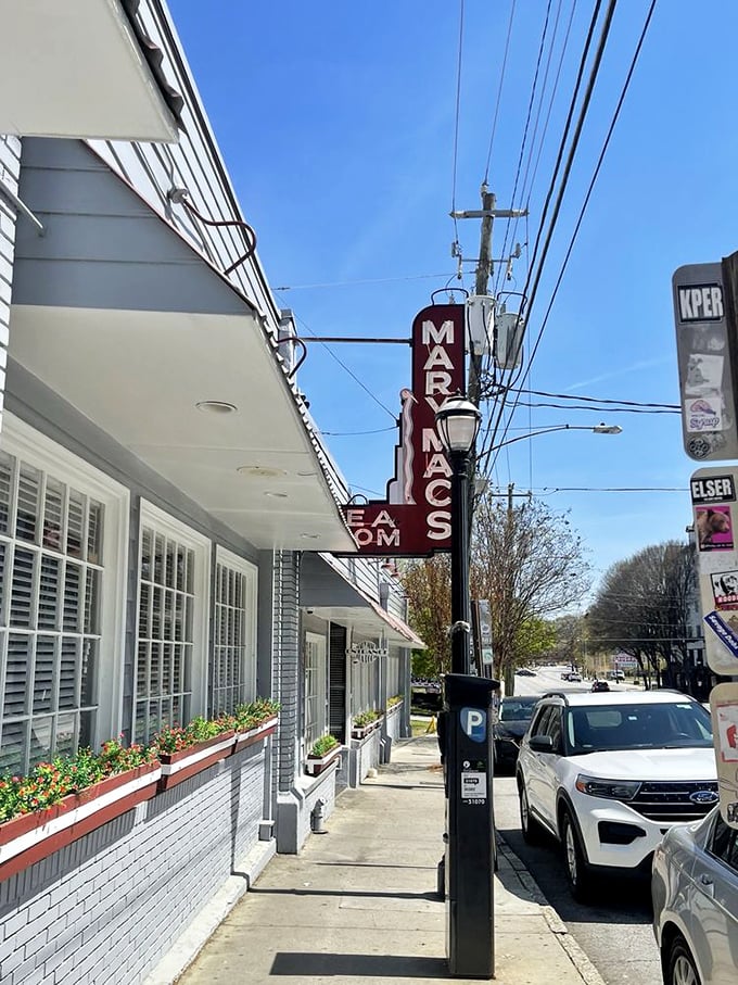 Don't let "tea room" fool you – this neon beacon leads to fried chicken paradise.
