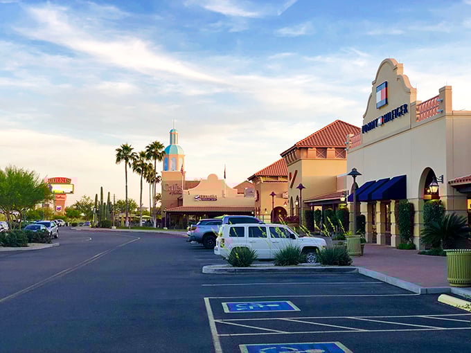 Outlets at Anthem captures that classic Arizona palette—terra cotta, desert hues, and blue skies that make shopping feel like a vacation.