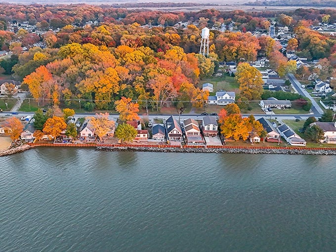 Fall foliage frames Pennsville's affordable waterfront community—where retirement dreams don't require a Wall Street portfolio.