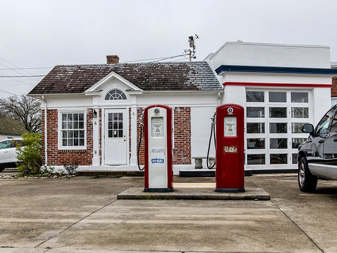 Pocomoke City's vintage gas station—a reminder that small-town charm comes with prices from a bygone era.