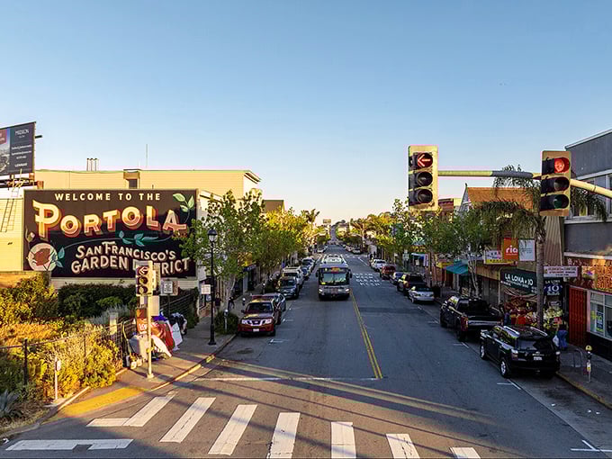 Portola's colorful welcome sign announces you've arrived somewhere special in the Sierra Nevada mountains.