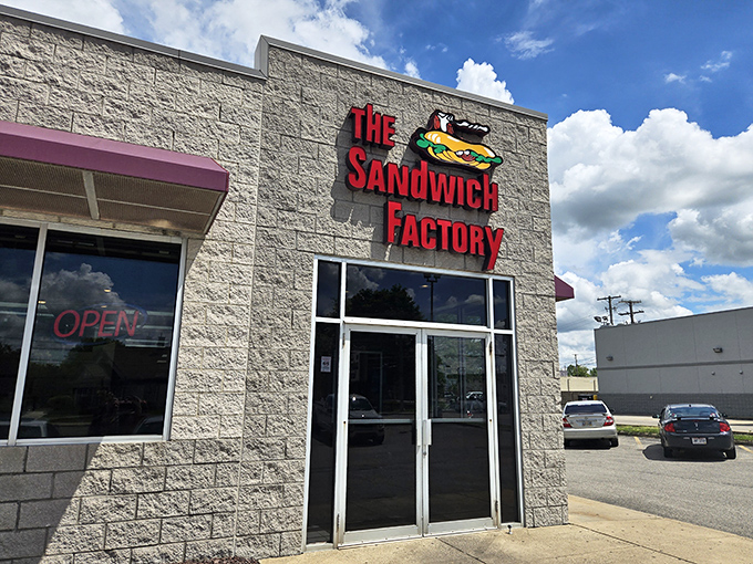 The Sandwich Factory's stone exterior might look serious, but inside they're having a party between two slices of bread.